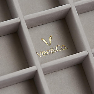 VEE&CO. Stackable Jewelry Organizer Trays for Drawers, Jewelry Drawer Inserts Container Display Case Storage for Earring Necklace Rings Bracelet with Removable Dividers