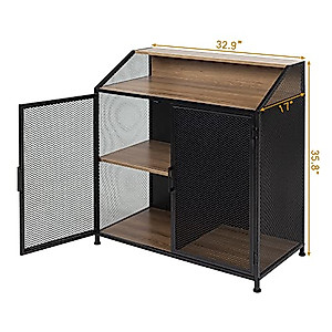 NSdirect Metal Coffee Bar Storage Cabinet, Industrial Bar Cabinet with Metal Mesh Doors, Coffee Bar Sideboard for Wines and Liquors, 33 Inch, with Wine Rack