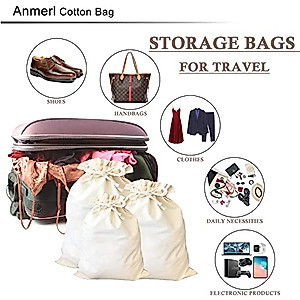 Anmerl 6 Pack Cotton Storage Bag, Drawstring Bag with Handle, Breathable Dust Bag for Handbag Purse Clothes Shoes, Beige, Mixed Size