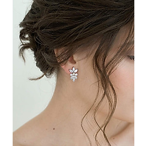 SWEETV Marquise Cubic Zirconia Wedding Bridal Stud Earrings for Brides Bridesmaids, Crystal Pearl Rhinestone Stud Earrings for Women Prom Party Jewelry Gifts, Silver