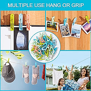 Jophaiipy Plastic Clothes Pins Heavy Duty Outdoor,Colored Clothes Pins with Mesh Clothespin Bag,50-Pack Clothes Pins and Bag Heavy Duty for Laundry Clips