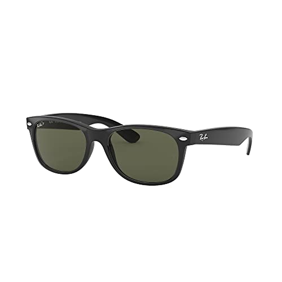 Ray-Ban RB2132F New Wayfarer Low Bridge Fit Square Sunglasses, Black/Polarized Green, 58 mm
