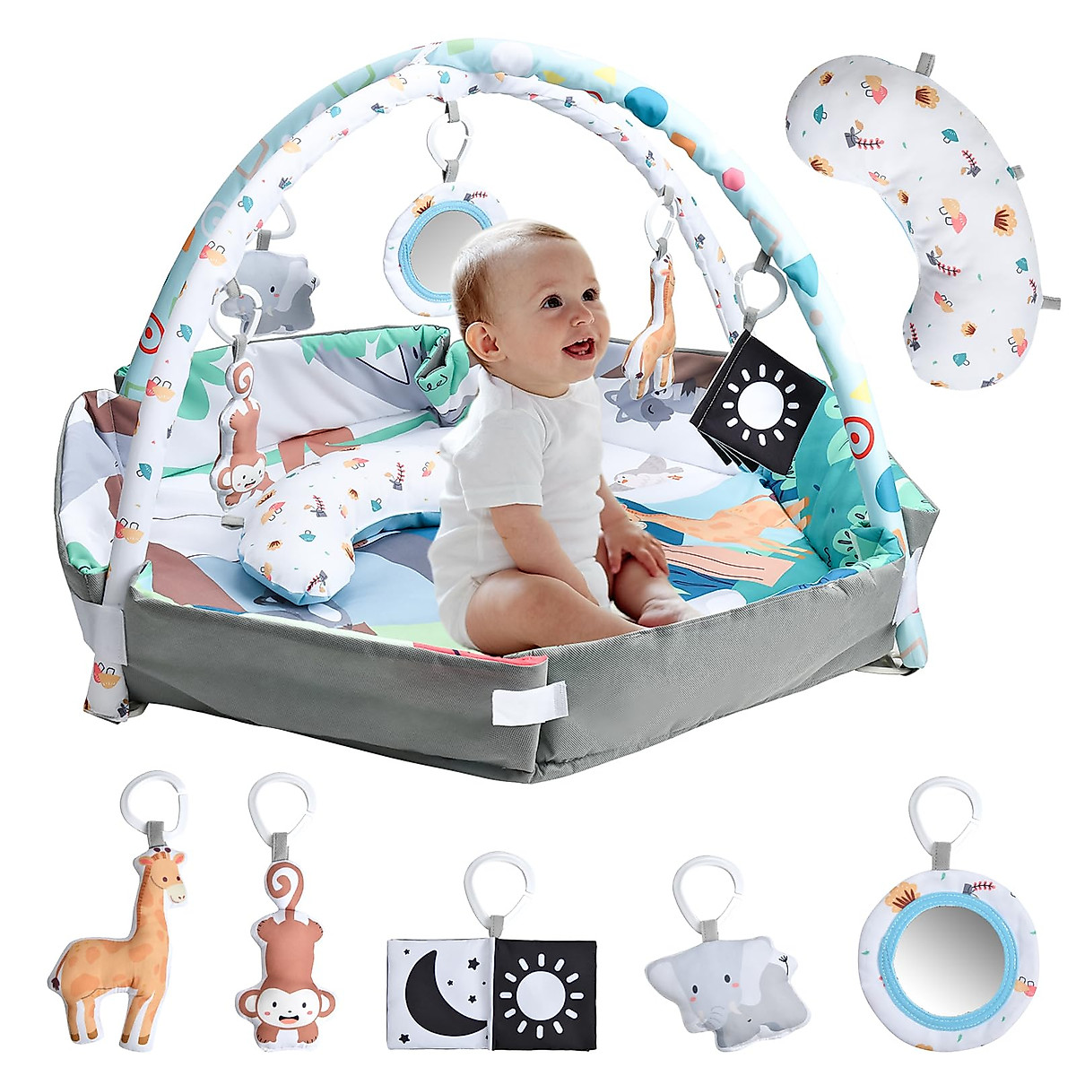 WDSMNAERW Baby Gym Play Mat & Activity Center, 8 in 1 Baby Play Gym & Ball Pit, Tummy Time Mat Toys 0-3-6-12 Months