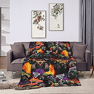 Monster Truck Blanket 50"x40" Ultra-Soft Fleece Throw Anti-Pilling Flannel Soft Cozy Fleece for Sofa Bed Room Decor Car Bed Camping Keep Warm Decor Boys Adults Birthday Gifts