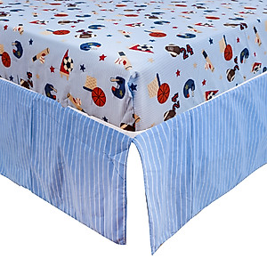 CribMATE 3 PCs Blue Sport Nursery Crib Bedding Set Baby Boy Sports Theme Cot Bedding Set 1 Quilt 1 Fitted Sheet 1 Skirt, Blue , Red , Brown, 28 X 52