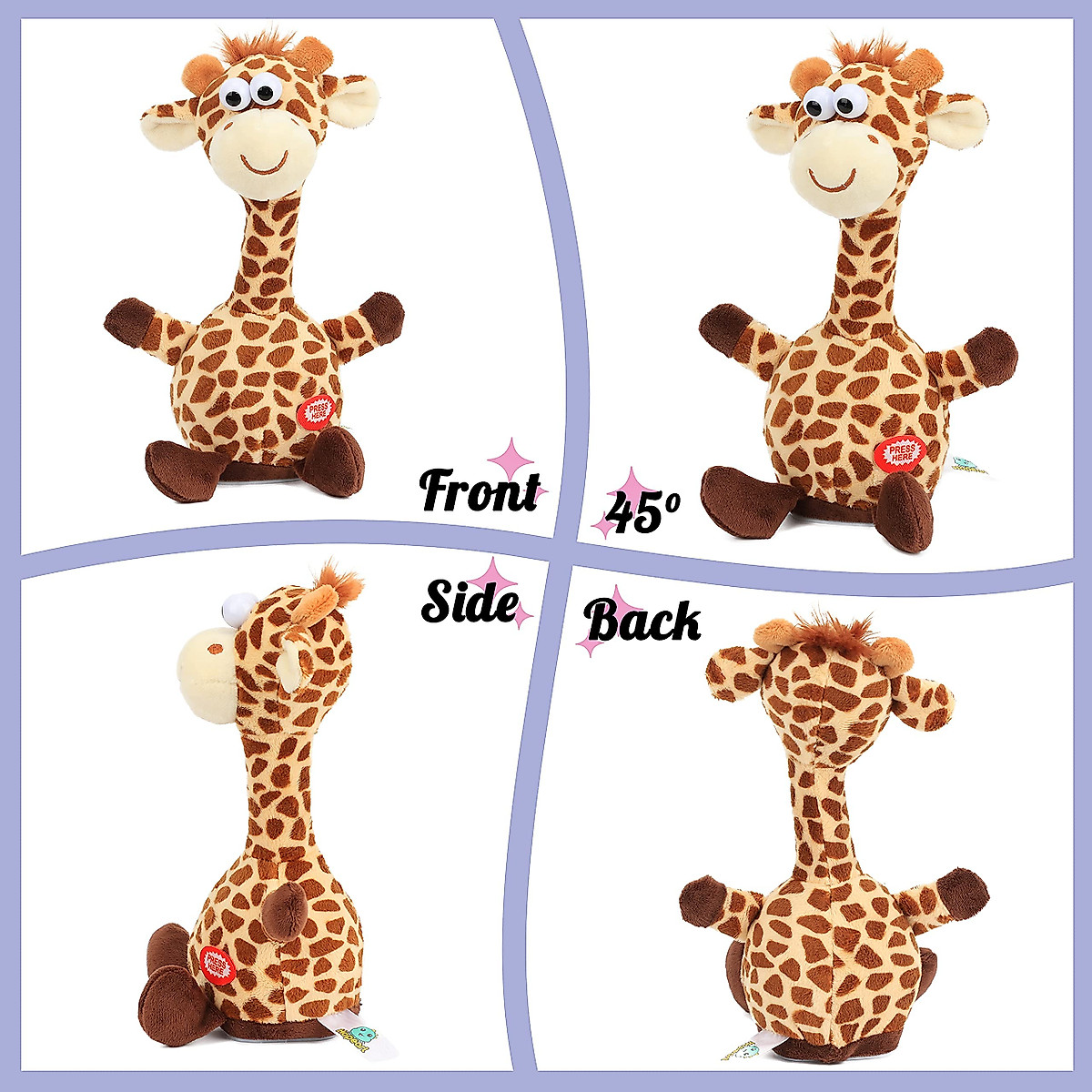 Hopearl Talking Giraffe Repeats What You Say Shaking Head Electric Interactive Animated Toy Talking Plush Buddy Birthday Party for Toddlers 24cm