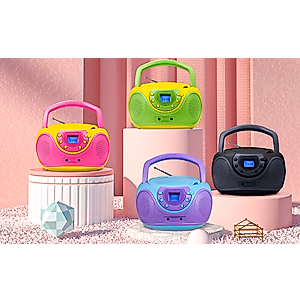 hPlay Gummy P16 Portable CD Player Boombox AM FM Digital Tuning Radio, Aux Line-in, Headphone Jack, Foldable Carrying Handle (Violet)