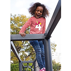 Unicorn 4th Birthday Girl Outfit 4 Year Old Shirt Fourth Birthday Baby Four Bday (Mauve - Long Sleeve, 5 Years)