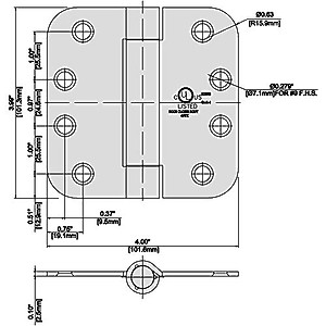 Everbilt 4 in. Satin Chrome 5/8 in. Radius Adjustable Spring Door Hinge