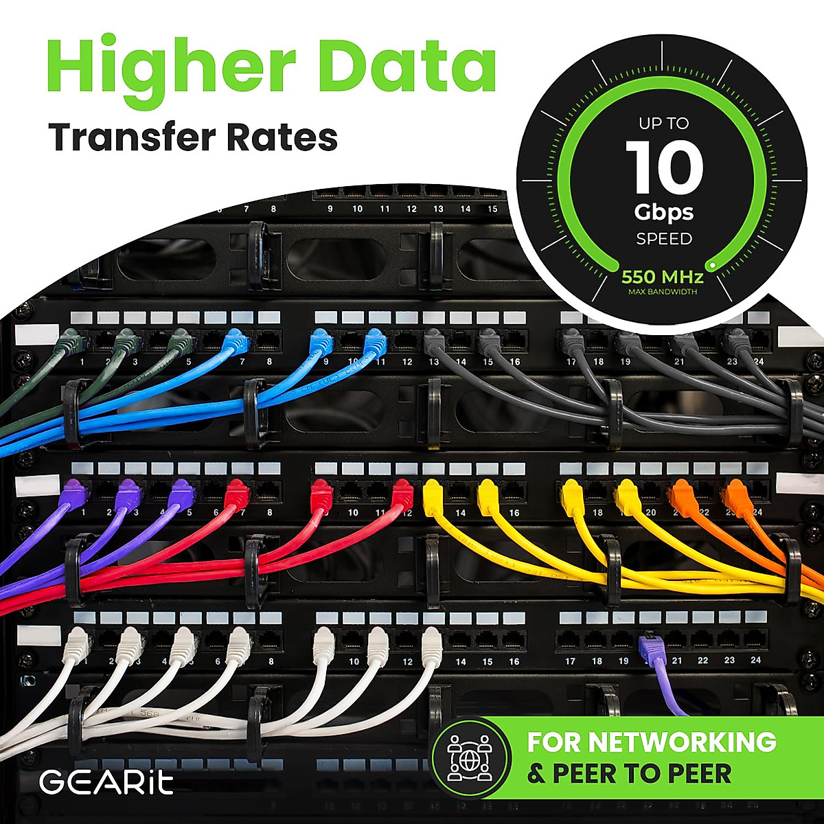GearIT Cat 6 Ethernet Cable (50-Pack 1 Foot) Cat6 Network Patch, 10Gbps, RJ45, Snagless Cord, Gold-Plated Connectors, Internet for PC, TV, Tablet, Router, Printer, Servers, IT Data Center - Blue