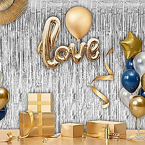 Tayuvira Silver Foil Fringe Curtain, 3 Pcs 3.3ft x 6.6ft Photo Booth Backdrop Streamer Curtains&Photo Booth Props, Party Decorations for Bachelorette Graduation Wedding Birthday