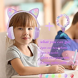 kuyaon Wireless Cat Ear Headphones for Kids, LED Light Up Kids Girls Bluetooth Headphones with Microphone for School/Travel/Sports/Gaming/Gifts/Christmas (Purple)