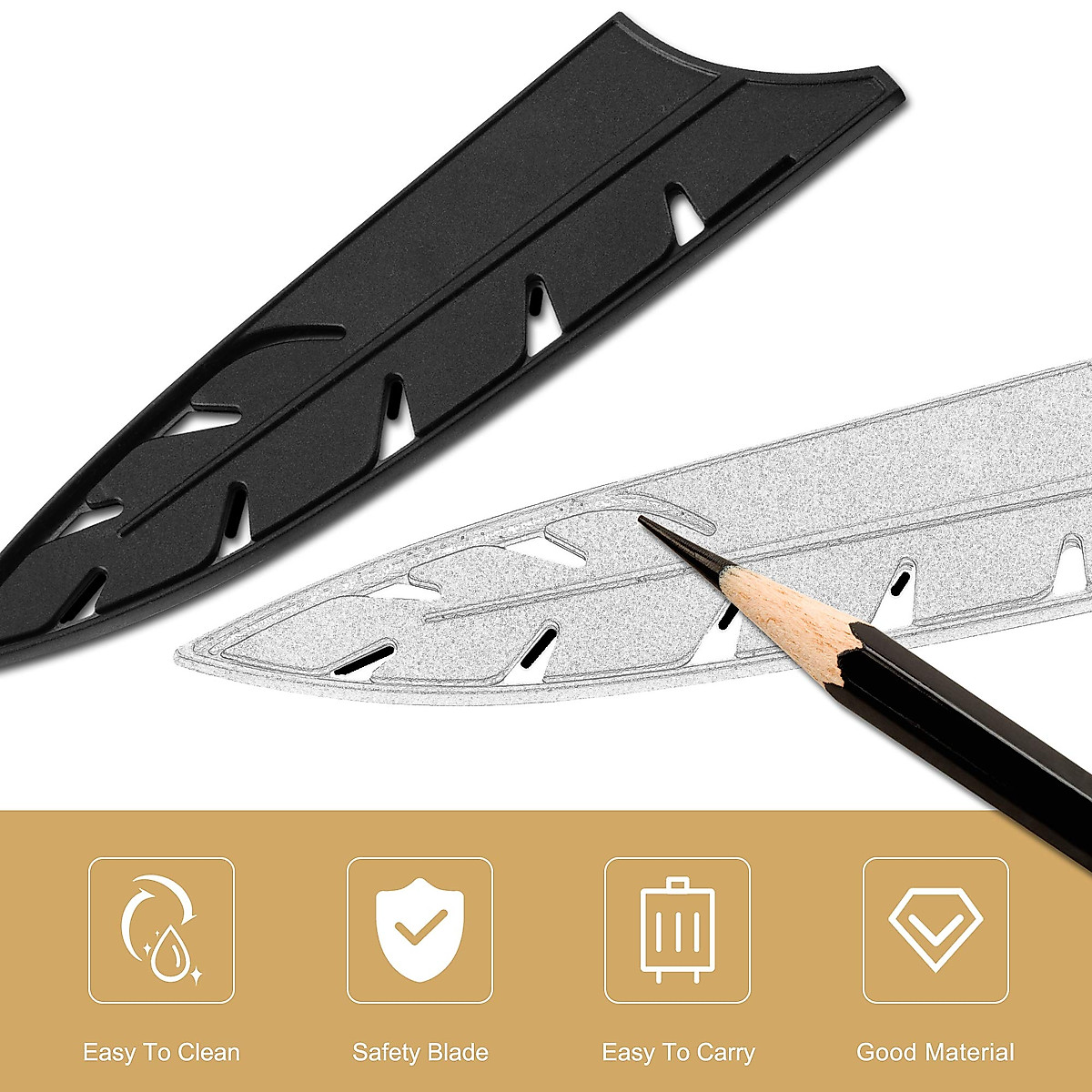 XYJ Knife Sheath Knife Edge Guards 3 Pcs Set for Chef Knife Blade Protector Knife Cover for Stainless Steel Kitchen Plastic Knife Case Black White Red