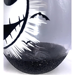 Disney Tim Burton’s The Nightmare Before Christmas Jack Skellington Face 20 Ounce Stemless Wine Glass with Glitter Base - Official Kitchen Collectible Novelty Drinkware Gifts