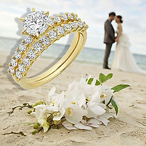 WSX 1-1/2ctw Bridal Rings Sets for Women Her Bright Halo 1ct Moissanite Wedding ring Simulated Diamond Engagement Ring, 2 Piece Set