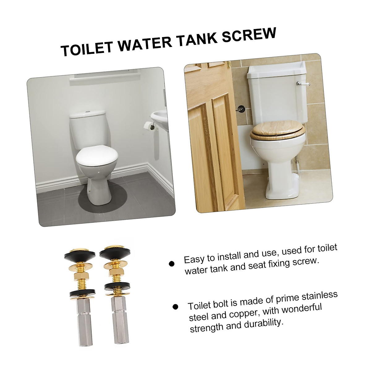 Uonlytech 2 Pcs Toilet Tank Bolts Toilet Cover Seat Metal Screws Toilet Lid Screws Toilet Bolts Screws Set Toilet Bolts and Nuts Toilet Washers Bolts Copper, Rubber, Stainless Steel Golden