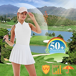 LastFor1 Women's Golf Polo Sleeveless Shirt Zip-Up UPF 50+ UV Protection Athletic Tops Slim Fit Quick Dry Lightweight White S