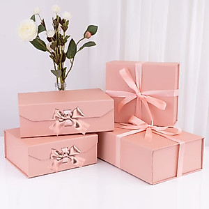 MUMUPACK Gift Box 8x7x3.3 Inches,Pink Gift Box with Lid, Storage Box Ribbon Magnetic Closure for Luxury Packaging Box for Presents,Wedding Christmas Birthdays Gift Packging