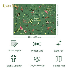 NICROHOME 24 Sheets Christmas Tissue Paper, Dark Green Pink Vintage Snowflake Wrapping Paper Set Bundle for Holiday Christmas Gift Bags Wrapping (20 x 15Inch)