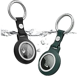 [2 Pack] SZJCLTD Waterproof Airtag Keychain for Apple Airtag, Full-Body Protective Airtag Holder, Airtag Dog Collar Holder, Airtag Case for GPS Tracker Air Tag (Black+Green)