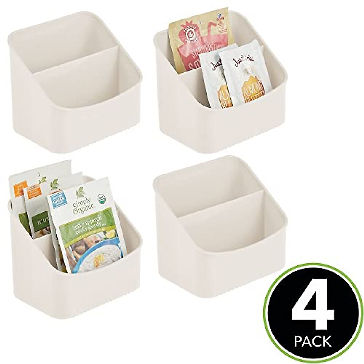 mDesign Kitchen Pantry, Cabinet, Countertop Shelf Packet Organizer Bin Caddy and Storage Station for Spice Packets, Dressing Mixes, Hot Chocolate, Tea, Sugar Packets - 4 Pack - Cream