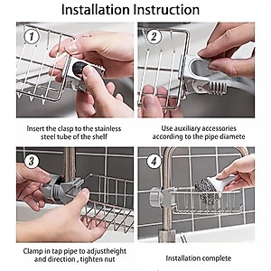 Livable Cloud Stainless Steel Faucet Rack, Hanging Type, Suitable for Kitchen Sink, Bathroom Sink Storage Rack, can be Placed Sponge, soap, Shampoo, Shower Gel, 6.9×5×1.3