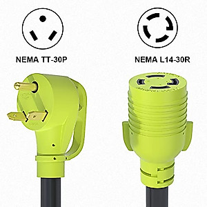 XGGYA NEMA TT-30P Male to L14-30R Female Power Adapter,30 Amp 3 Prong to 4 Prong Generator Transfer Switch Adapter to Inlet Box,Heavy Duty STW 10 Gauge 18 Inch