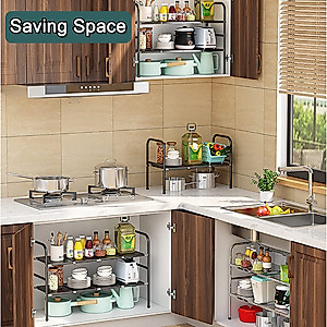 Under Sink Cabinet Shelf Organizer, Expandable Metal Under Sink Rack Storage with 8 Removable Panels for Kitchen Bathroom, 2 Tiers, White