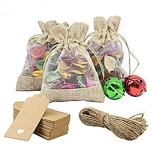 GIOIPC Linen Burlap Sheer Bags with Drawstring and Bonus Gift Tags for for Wedding Birthday Bag,Craft Bags,Cosmetic Samples (20 Pcs, 4x5.5 Inch - Flaxen)