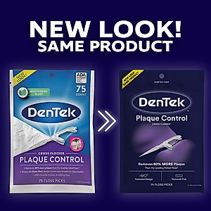 DenTek Cross Flosser Plaque Control Floss Picks, X-Shaped Floss, 75 count