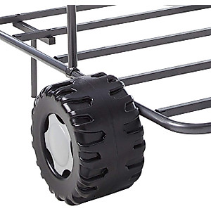 Metal Twin Size Kids Bed with Racer Cart Design ,Go Kart Car Bed for Boys, Twin Bed Frame with Four Wheels and Headboard ,Sturdy Slat System, No Box Spring Needed, Fit for Kids Teens Bedroom,Gunmetal