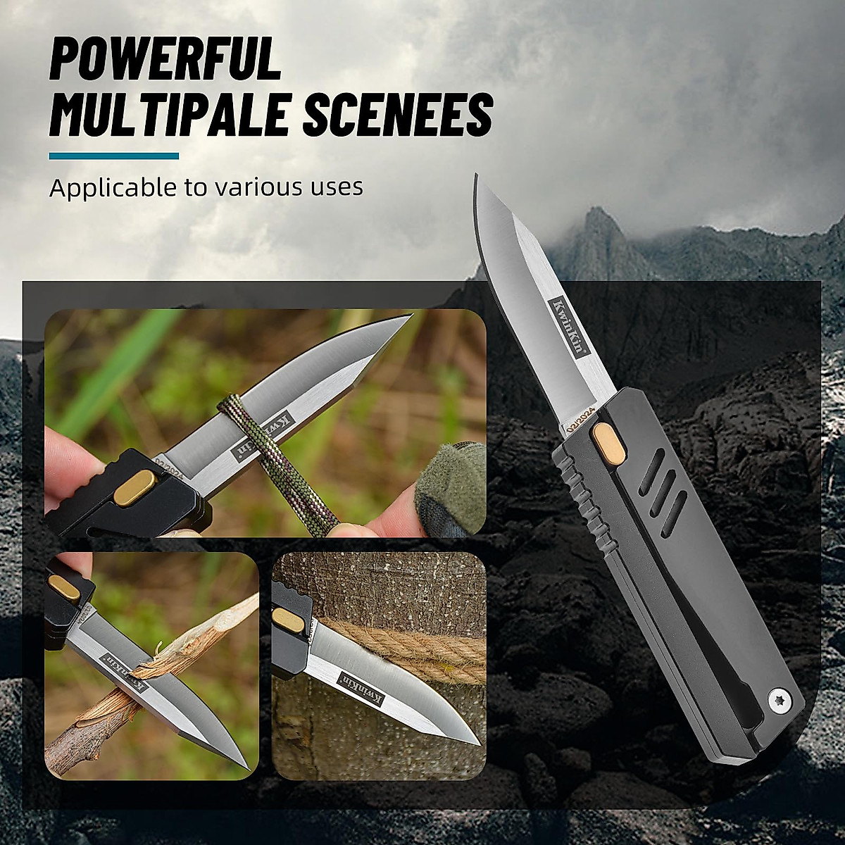 KWINKIN Stainless Steel Blade Folding Pocket Knife D2 Steel High Hardness Outdoor Tactical Knife Set Knives