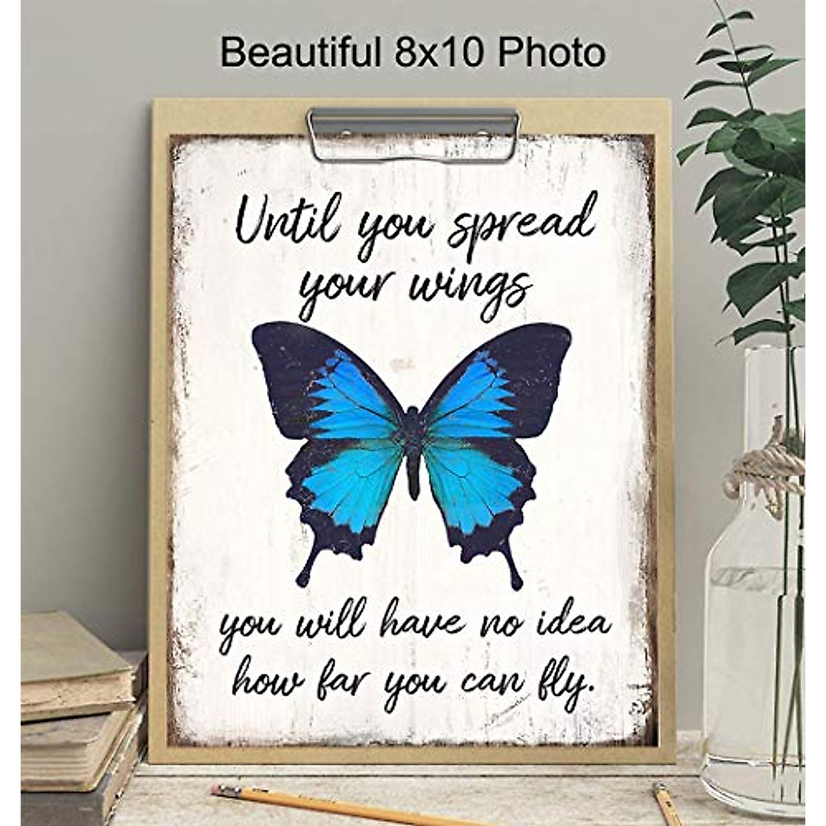 Inspirational Butterfly Wall Art Picture - Boho Positive Quote Home Decor - Encouragement Gift for Women, Girls, Teens - Motivational Self Confidence Decorations for Bedroom, Office, Living Room -8x10