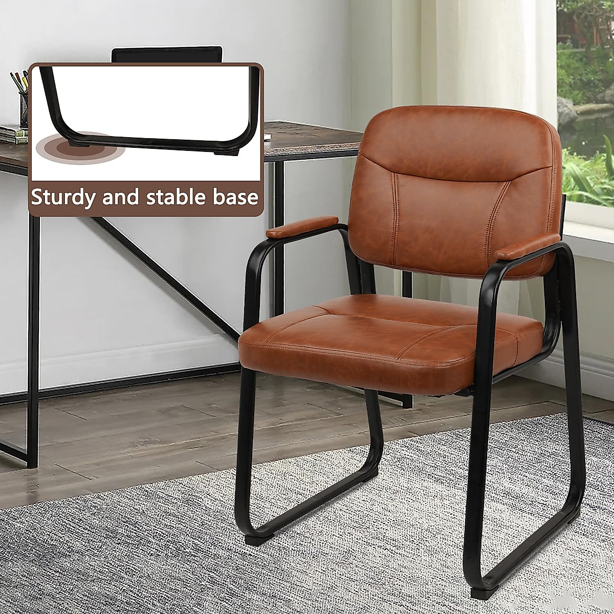 CLATINA Waiting Room Guest Chair with Bonded Leather Padded Arm Rest Modern Style with Sled Base for Office Reception and Conference Desk Black 1Pack