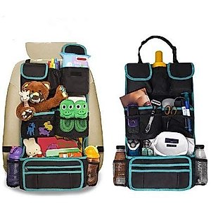 Back Seat Car Organizer - Kids Storage Compartment - Holds Tablets - Ipads - Cups - Bottles -Toys - Stuffed Animals - Snacks - Detachable - Adjustable - Removable Documents Wallet