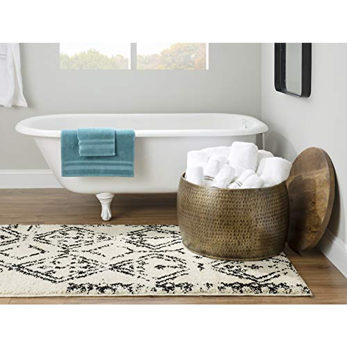 Powell Hammered Gold Drum with Natural Wood Lift Top for Storage Janice Table