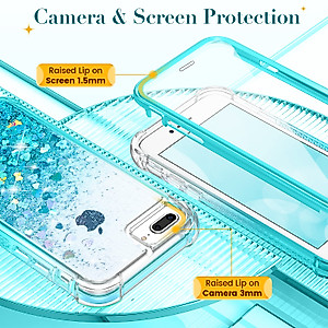 Ruky for iPhone 6 Plus 6s Plus 7 Plus 8 Plus Case, Glitter Clear Full Body Rugged Liquid Cover with Built-in Screen Protector Women Case for iPhone 6 Plus 6s Plus 7 Plus 8 Plus (Gradient Teal)