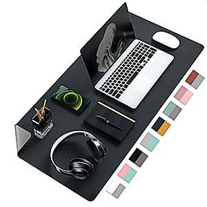 Desk Mat Large Protector Pad - Multifunctional Dual-Sided Office Desk Pad,Smooth Surface Soft Mouse Pad, Waterproof Desk Mat for Desktop, Pu Leather Desk Cover for Office/Home(Black, 31.5" x 15.7")