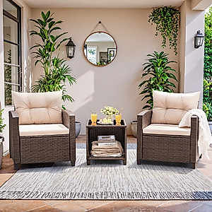 Devoko 3 Pieces Patio Furniture Set, PE Rattan Wicker Patio Set with Two Outdoor Chairs and Table, Upgraded Patio Chairs and Table for Porch, Garden Poolside Balcony