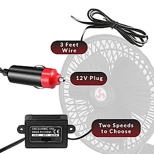 Zento Deals Oscillating Fan- 12V Durable Black Fan for Car, House and Office