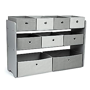 Humble Crew Kids Toy Organizer with 9 Storage Fabric Bins, Grey & Supersized Wood Toy Storage Organizer, Extra Large, Grey/White