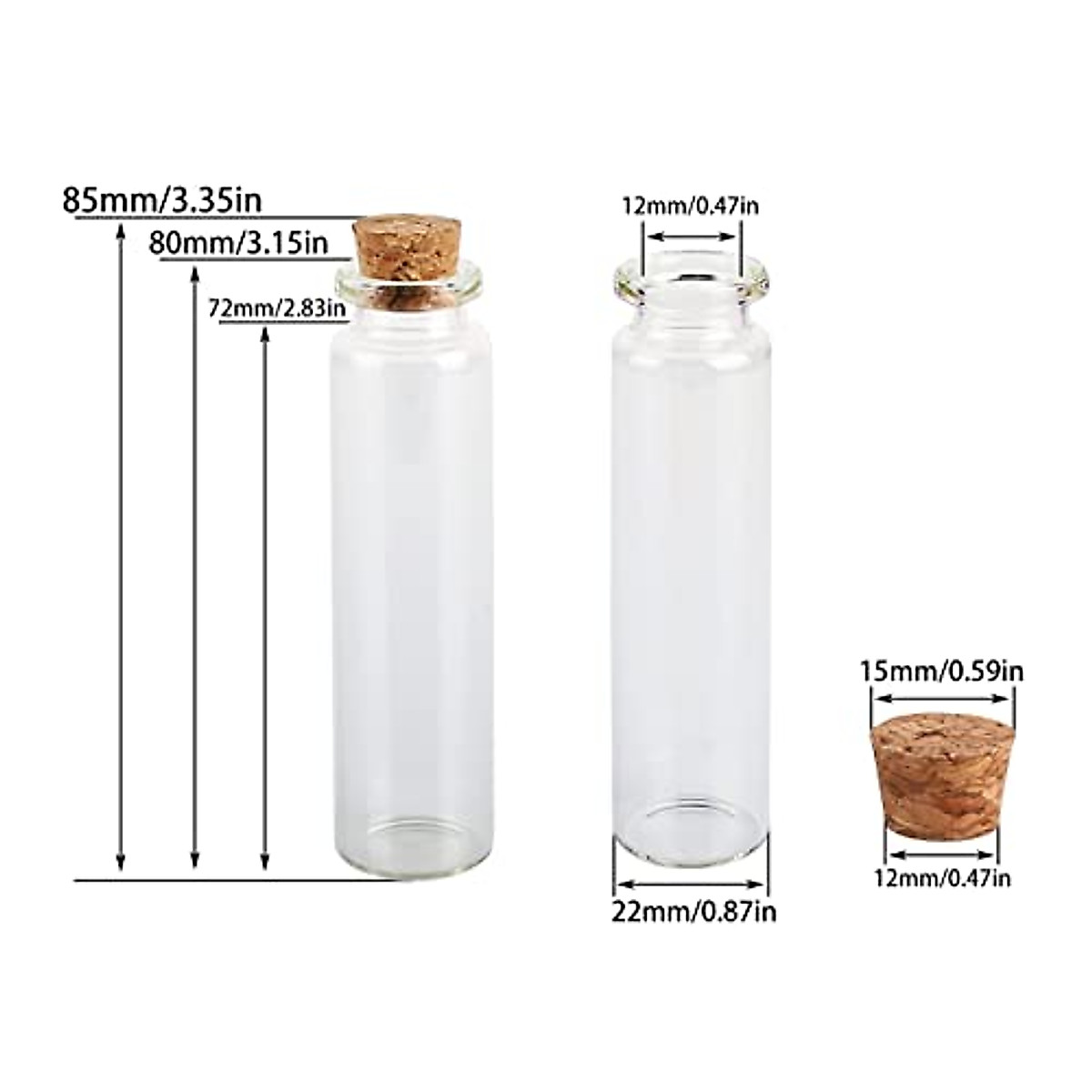 MaxMau Small Glass Bottles with Cork Stoppers,100pcs Tiny Jars Mini Glass Vials 20ml for DIY Art Craft Storage Wedding Favors