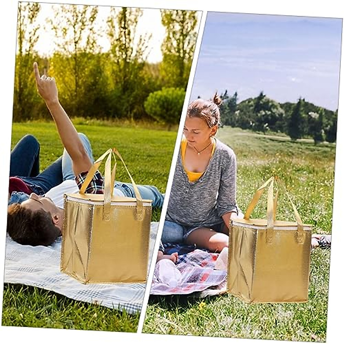CHILDWEET Food Bag Catering Bag for Food Deliveries Lunch Tote Bag Grocery Shopping Bag Car Insulated Bag Zipper Food Bag Insulated Shopping Bags Hot Bags Golden Non-woven Fabric