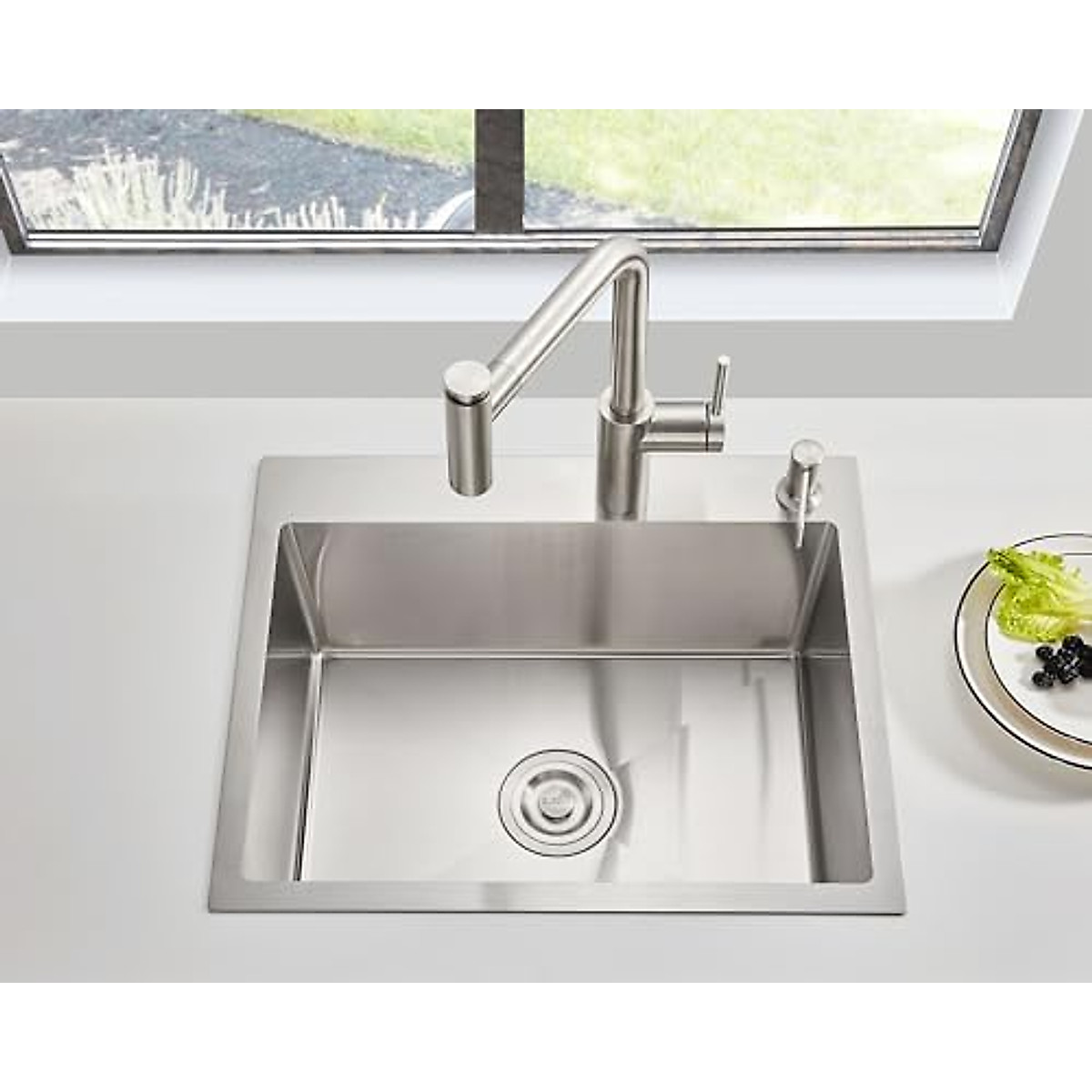 MENATT 20-inch Drop in Kitchen Sink, SUS304 Stainless Steel Top-Mount Handmade Kitchen rv Sink, Single Bowl Sink with Basket Strainer, 20"*16"*9" (Brushed)