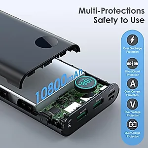 Portable Charger 10800mAh, Smallest LED Display Power Bank, Dual Output USB C Input High-speed Charging Battery Pack with Flashlight Compatible with iPhone 13 12 11 Pro Max X Samsung Galaxy iPad