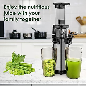 Cushore Masticating Juicer with Powerful 60NM DC Motor, Easy to Clean Cold Press Juice Extractor, Low Noise, Nutrient and Vitamin Dense, 20oz Pulp Cup and Juice Cup and Clean Tool are included