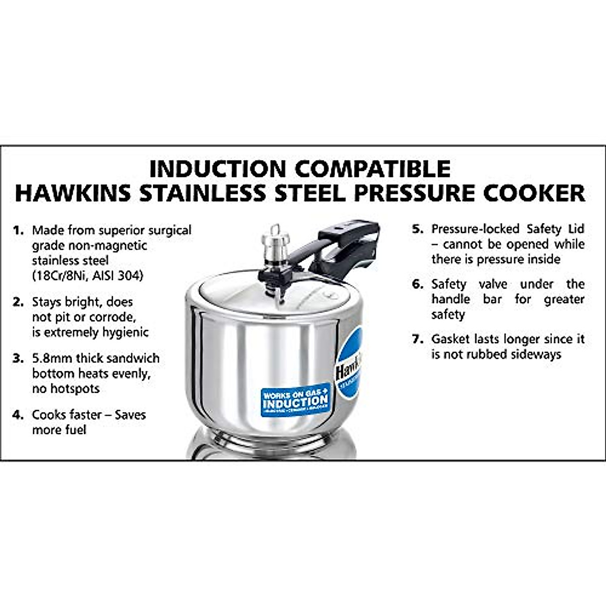 Hawkins B33 Pressure Cooker Stainless Steel, Small, Silver