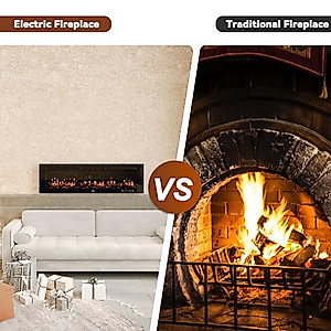 50 Inch Electric Fireplace Wall Mounted Linear LED Flame Fireplace with Remote Control,Timer,Touch Screen,Multicolor Flames,750/1500W Recessed in Wall Fireplace Heater for Living Room