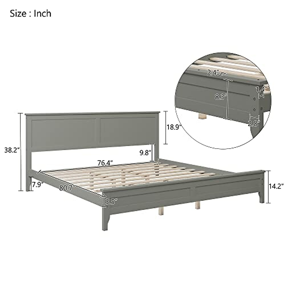 YUNLife&Home Modern King Size Platform Bed with Headboard and Footboard,Solid Wood Bed Frame with Center Support Legs for Kids Teens Adults,No Box Spring Needed