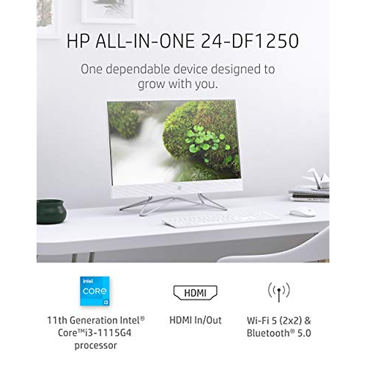 HP All-in-One Desktop PC, 11th Gen Intel Core i3-1115G4 Processor, 8 GB RAM, 512 GB SSD Storage, Full HD 23.8” Display, Windows 10 Home, Remote Work Ready, Mouse and Keyboard (24-dp1250, 2021)
